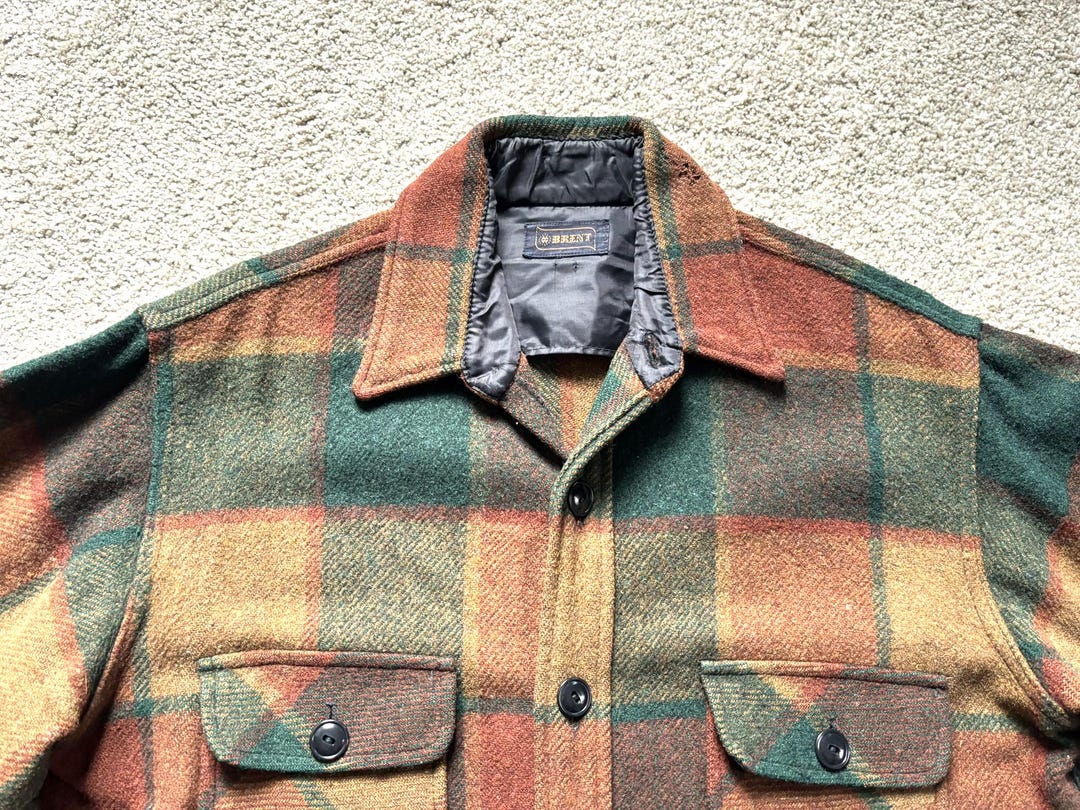 Vintage 60s Brent Green Brown Orange Flannel Shirt Jacket Small - Etsy