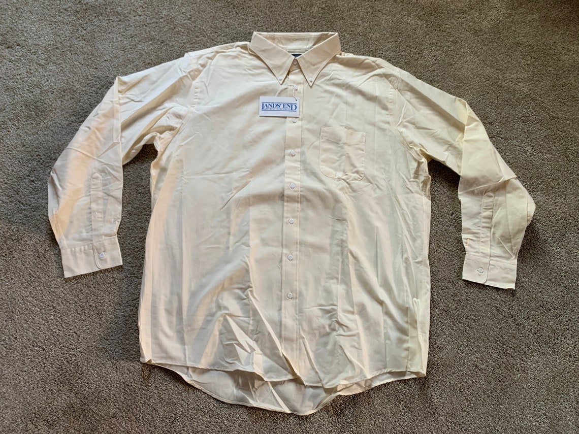 Deadstock Vintage 90s Land's End USA Made off White Oxford Shirt OCBD ...