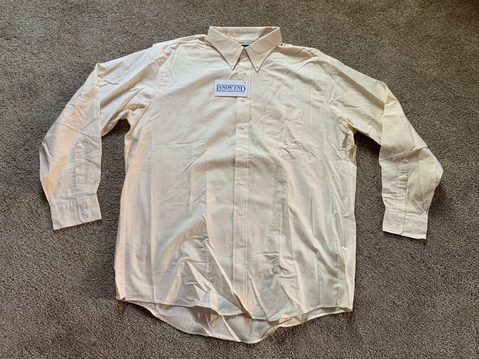 Deadstock Vintage 90s Land's End USA Made off White Oxford Shirt OCBD ...