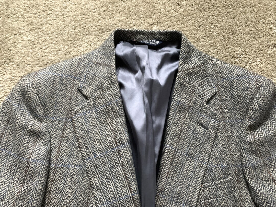 Vintage 80s Austin Reed Gray Herringbone Striped Tweed Sport Coat 38-40 ...