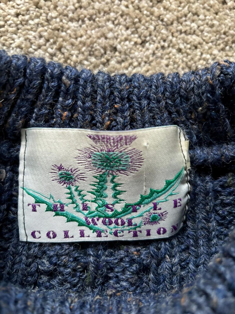 Vintage Thistle Wool Collection Blue Tan Confetti Fleck Cable Knit ...