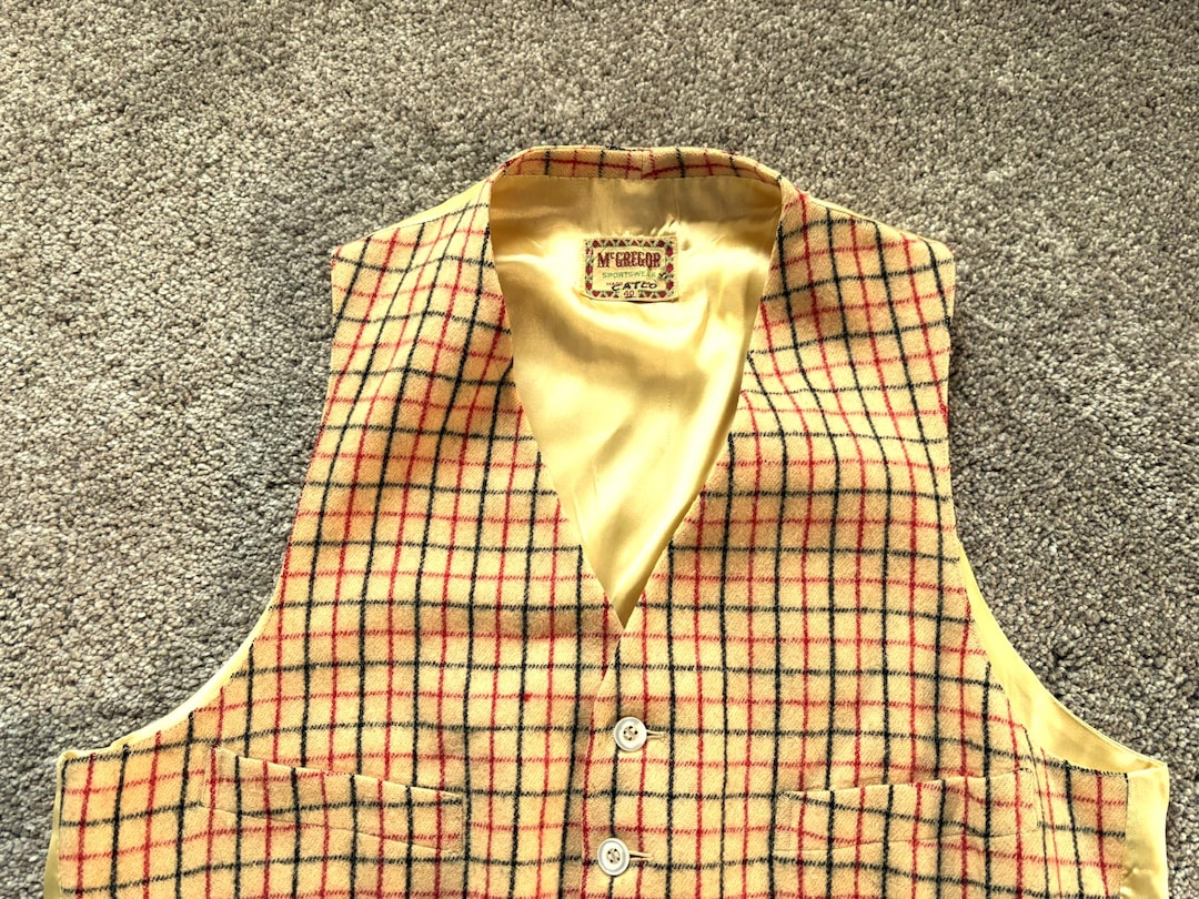 Vintage 50s Mcgregor Yellow Black Red Tattersall Plaid Vest 40 - Etsy