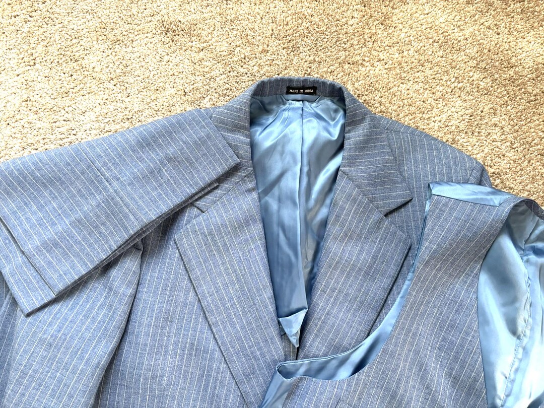 Vintage 70s Jeremy Cobb Light Blue Pinstripe Three Piece Suit 43L ...