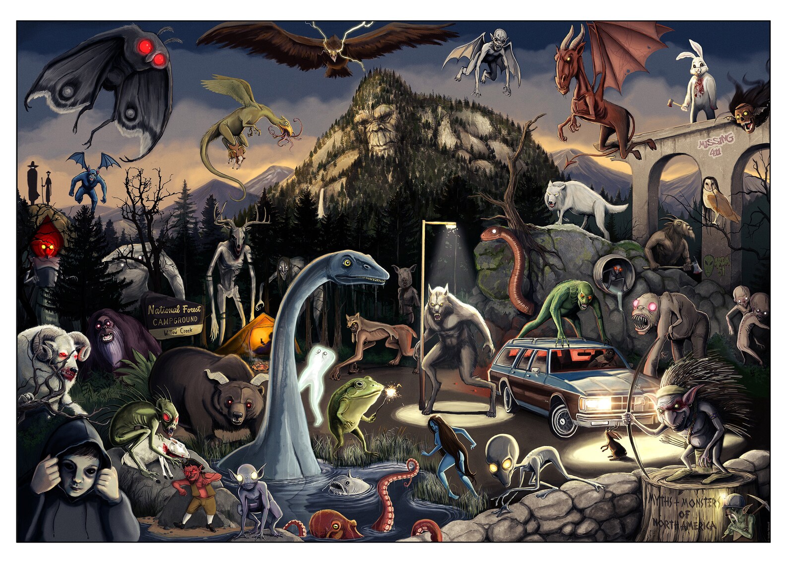 MYTHS & MONSTERS of North AMERICA Cryptids Wall Art Poster - Etsy