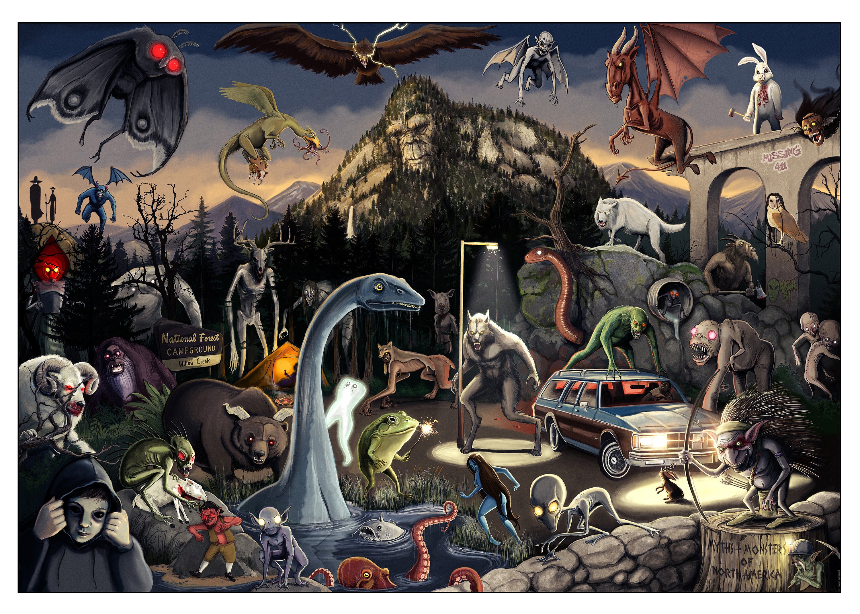 MYTHS & MONSTERS of North AMERICA Cryptids Wall Art Poster - Etsy Australia