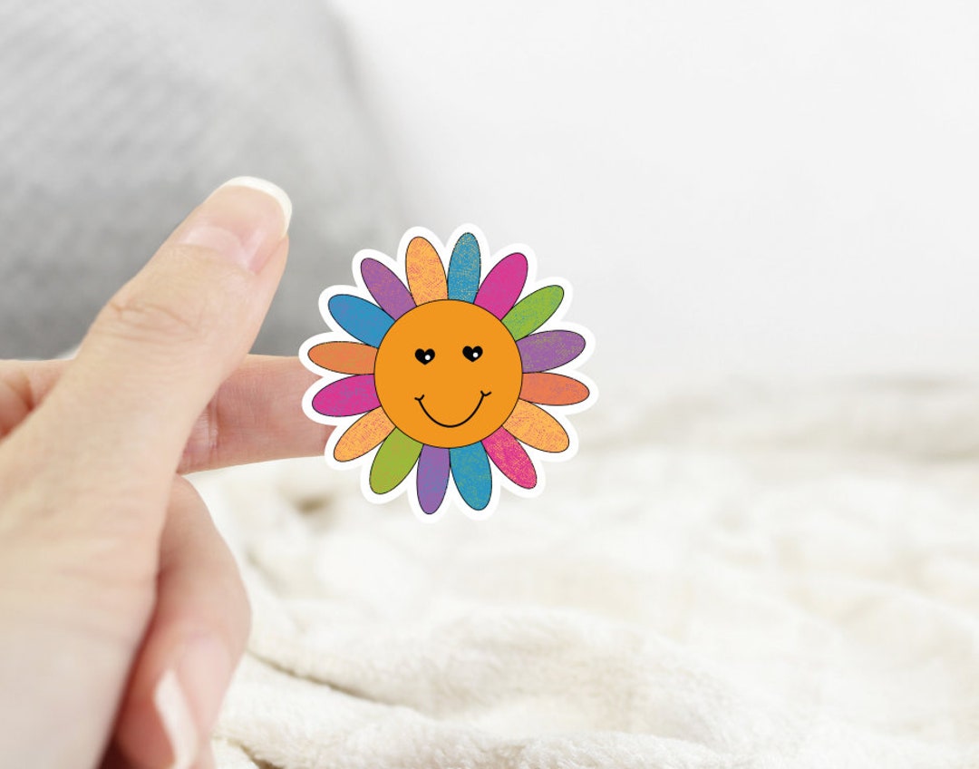 Flower Smiley Face Sticker, Water Bottle Sticker, Laptop Sticker ...