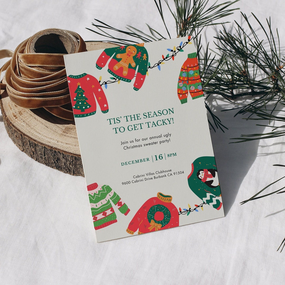 Ugly Christmas Sweater Party Invitation, Canva Template, Instant ...