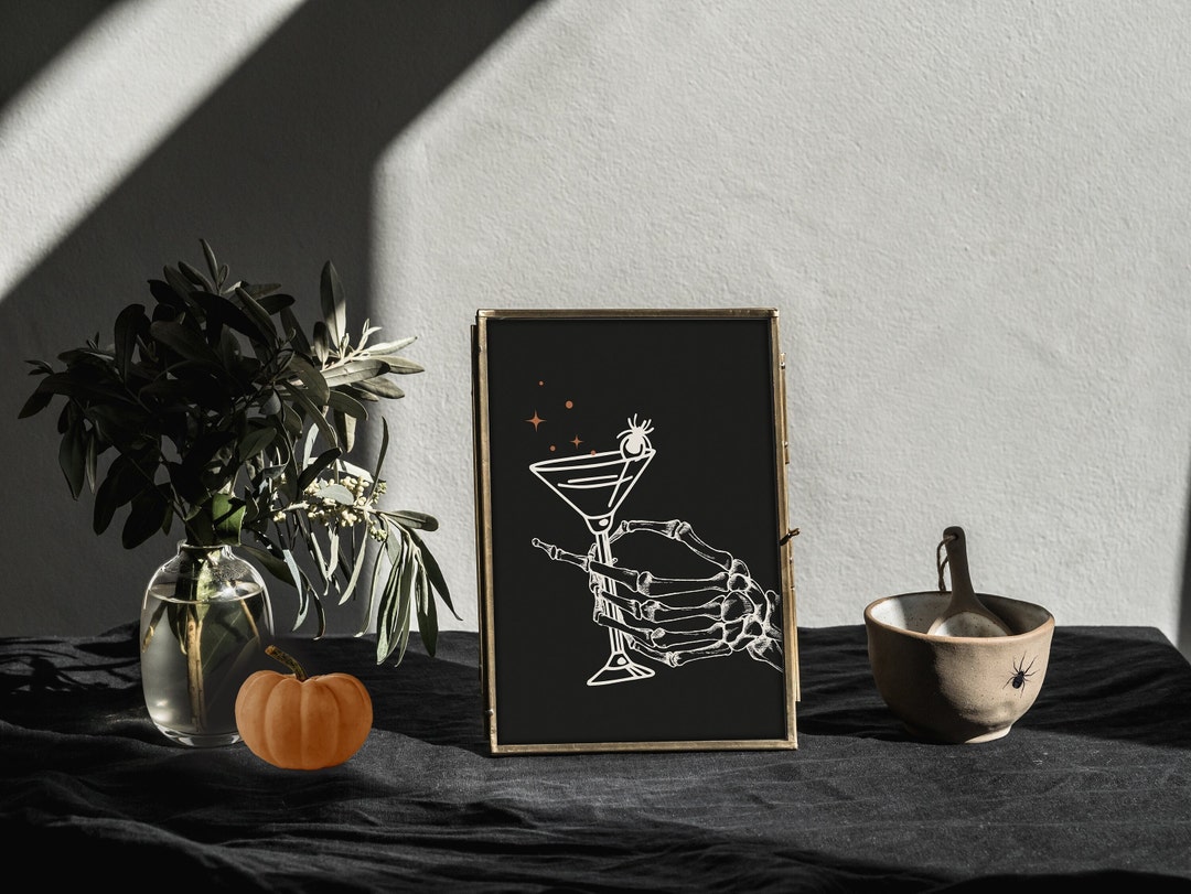 Halloween Skeleton Martini Print: Spooky Bar Cart Decor, Printable ...