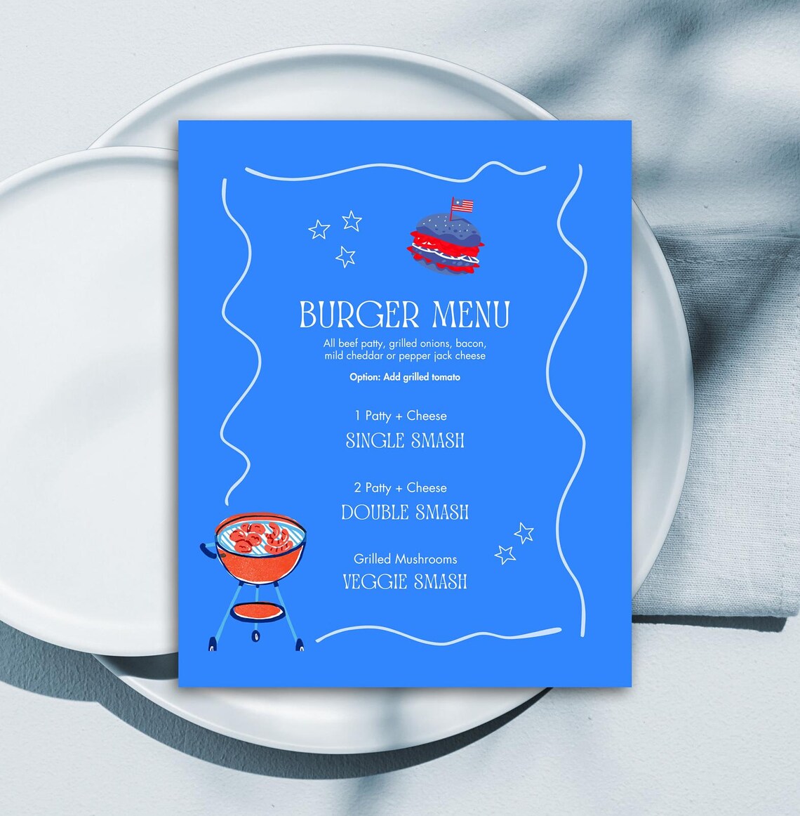 4th Of July Party Food Menu Sign 8x10 Independence Day Food Menu Sign Canva Template