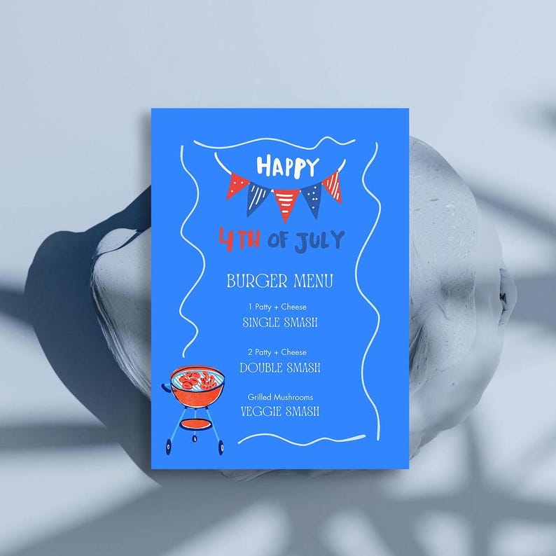 4th of July Party Food Menu Sign 5x7 / Independence Day Food Menu Sign ...