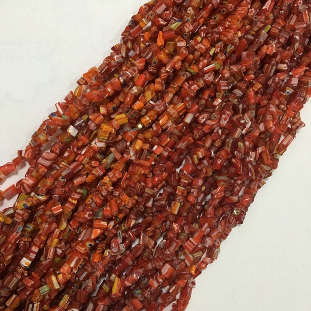 X Millefiori Glass Chip Beads Lot of 5 34 Inch Each Strands Dark Red 2 ...