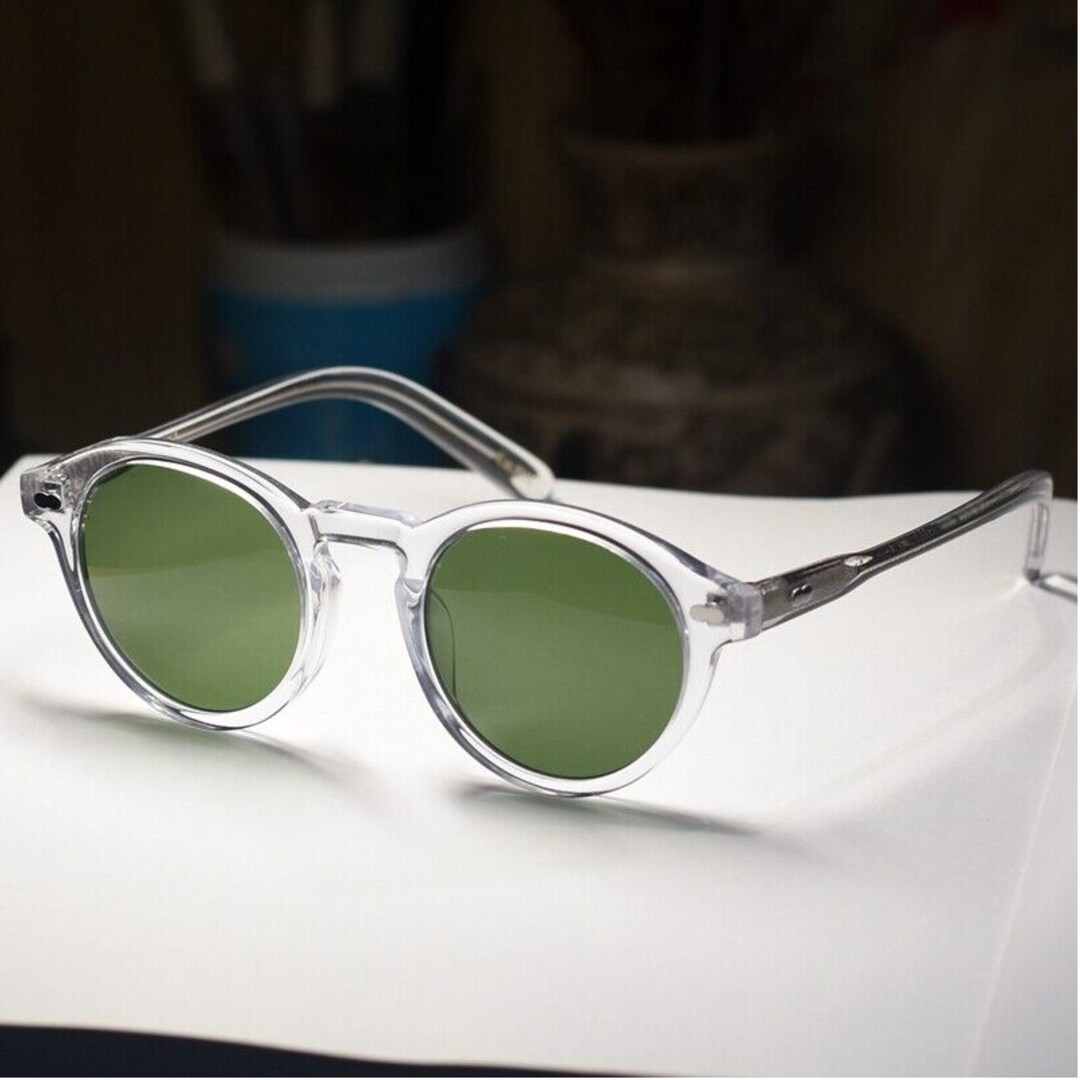 Vintage Round Sunglasses Men Green Glass Glasses Johnny Depp Clear ...