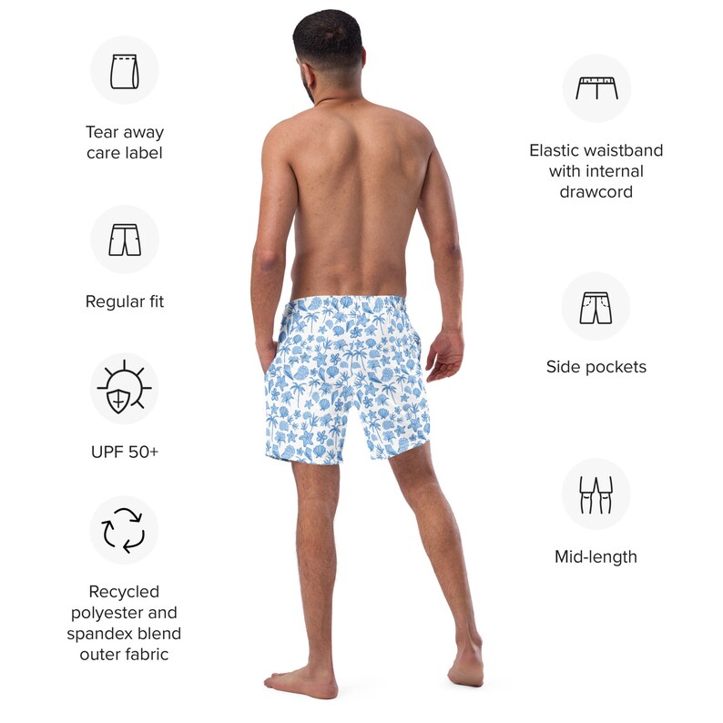 Seacoast Blue and White Eco-friendly Swim Trunks | Comfy Coconut ...