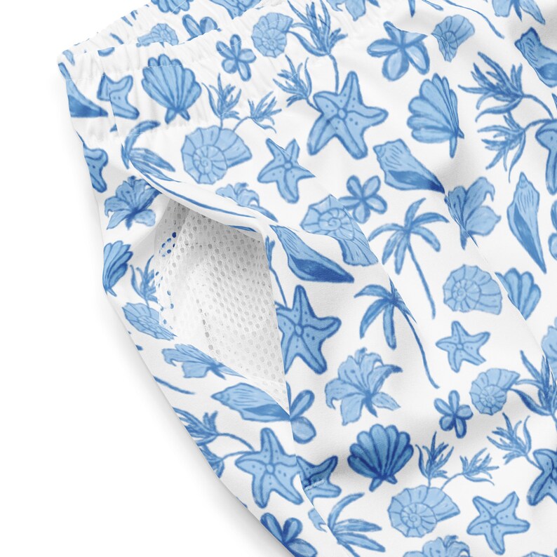 Seacoast Blue and White Eco-friendly Swim Trunks | Comfy Coconut ...