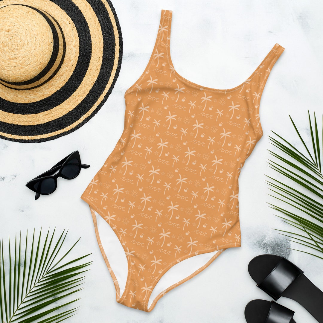 Orange Tropical Palm Tree Eco-friendly One-piece Swimsuit | Comfy ...