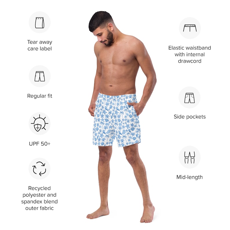 Seacoast Blue and White Eco-friendly Swim Trunks | Comfy Coconut ...
