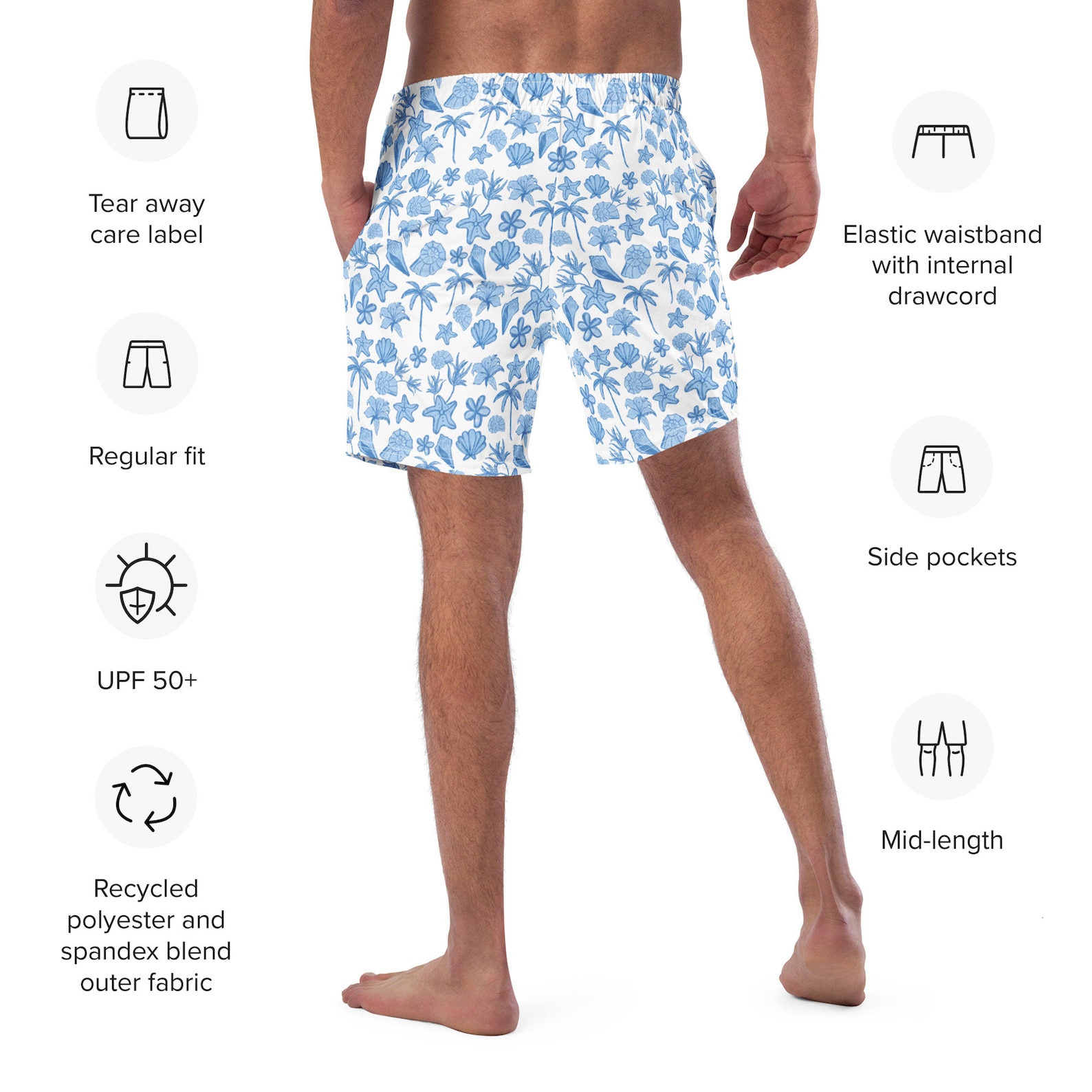 Seacoast Blue and White Eco-friendly Swim Trunks | Comfy Coconut ...