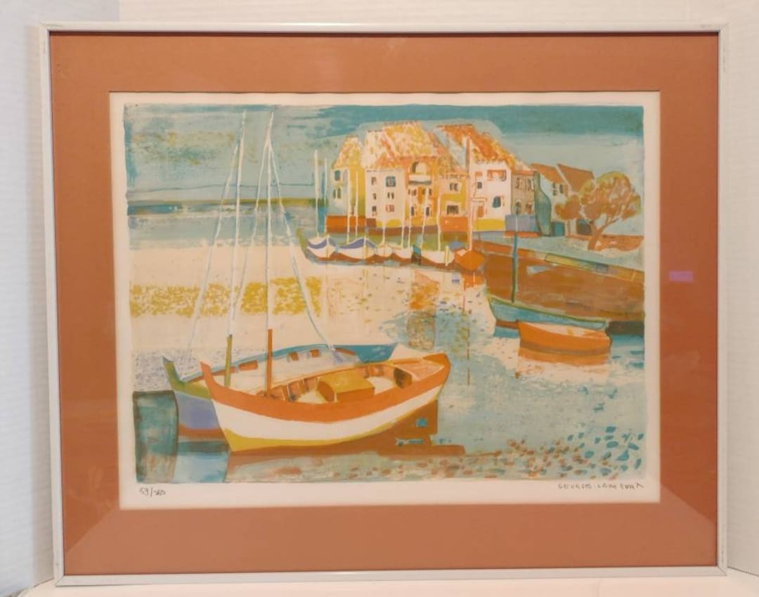 Vintage Hand Signed Georges Lambert Stone Lithograph Coastal Seascape ...