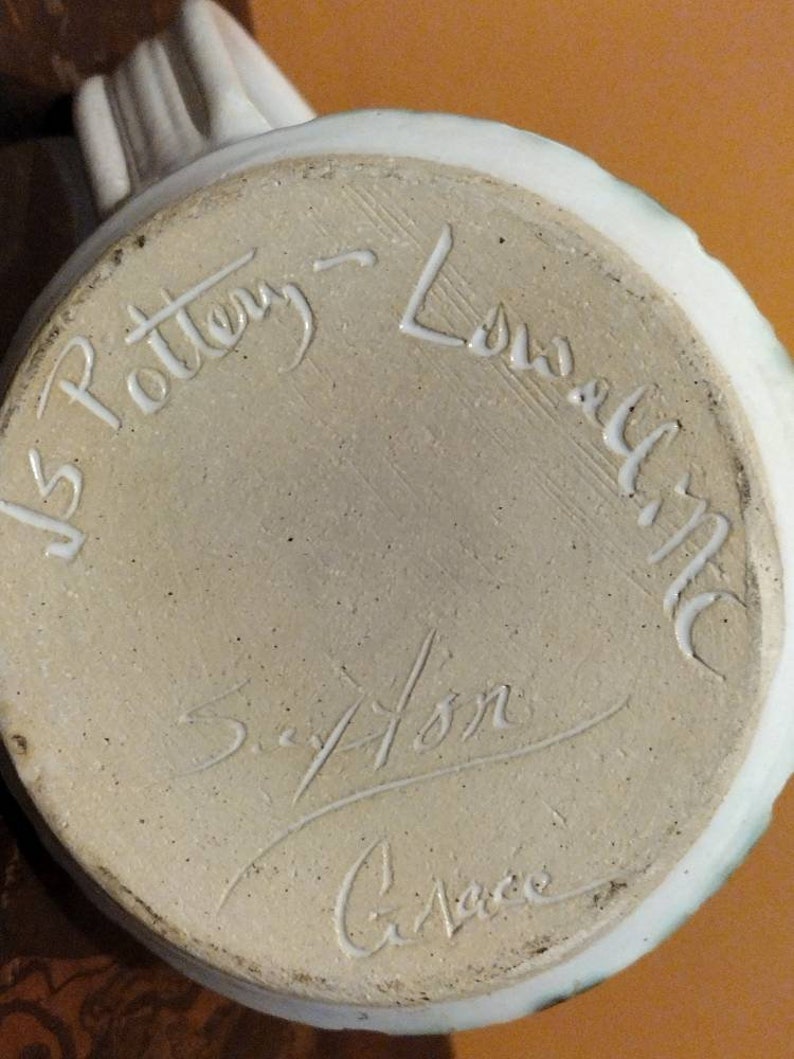 Vintage Signed JS Pottery Artisan Ceramics 2D Pitcher Vase Home Decor 8 ...