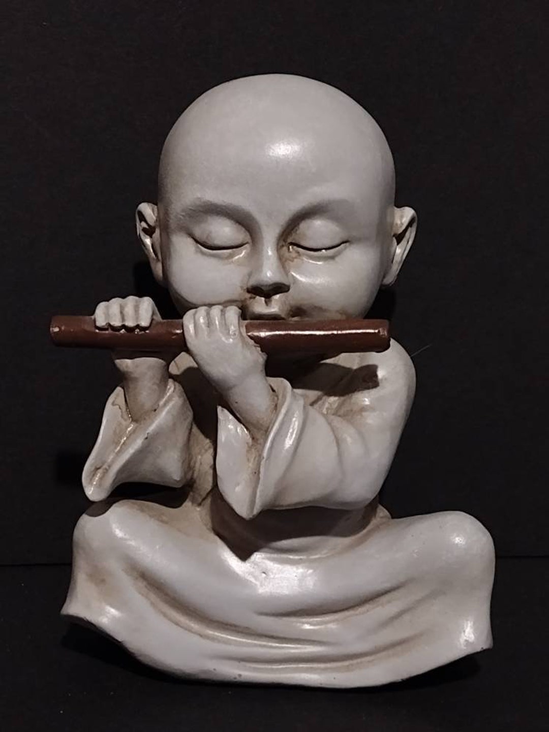 Vintage Baby Buddha Buddhist Monk Flute Player Resin Garden - Etsy