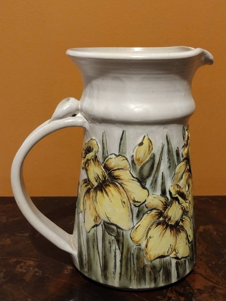 Vintage Signed JS Pottery Artisan Ceramics 2D Pitcher Vase Home Decor 8 ...