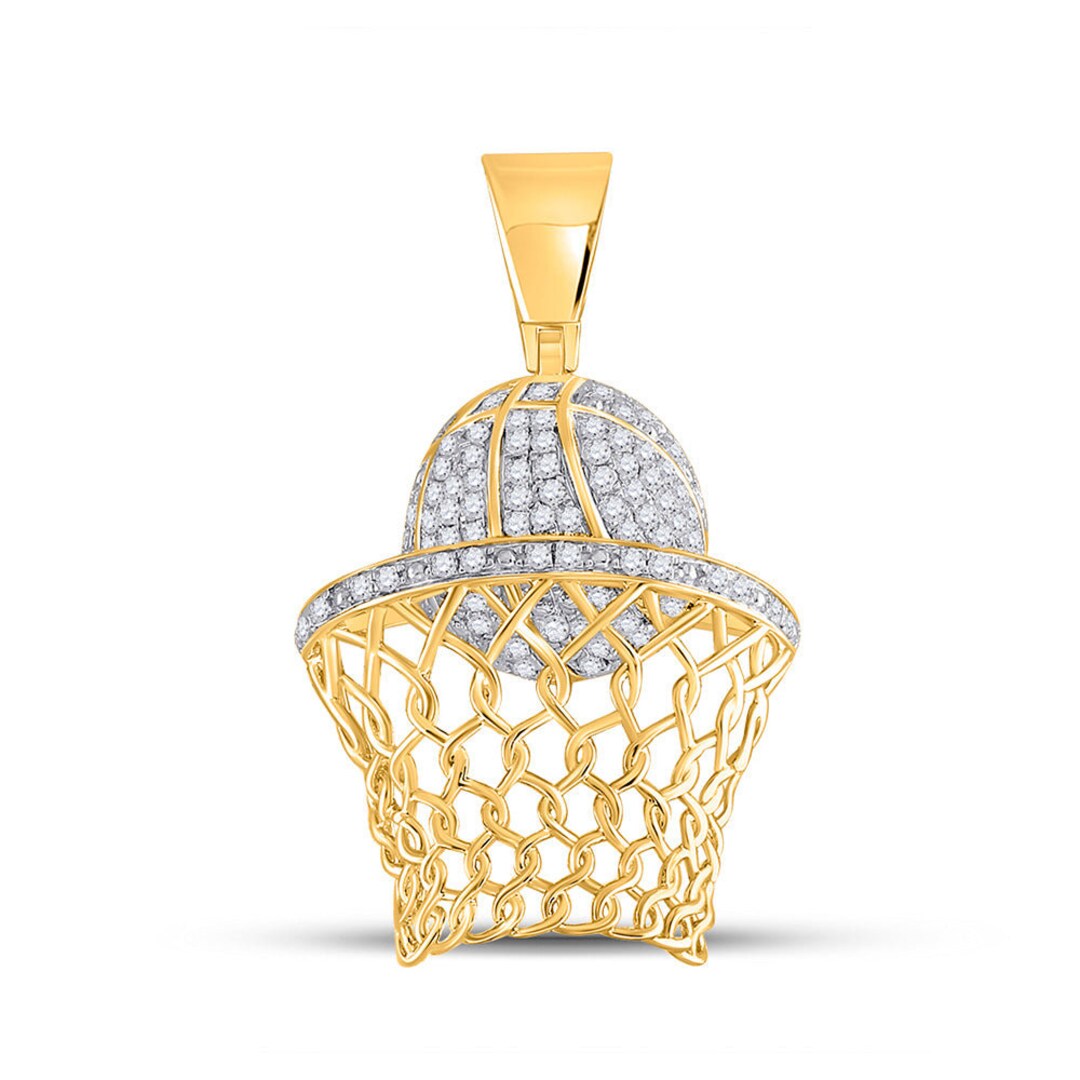 Sporting Elegance: Gold Basketball Hoop Net Charm Pendant With 3/4 ...