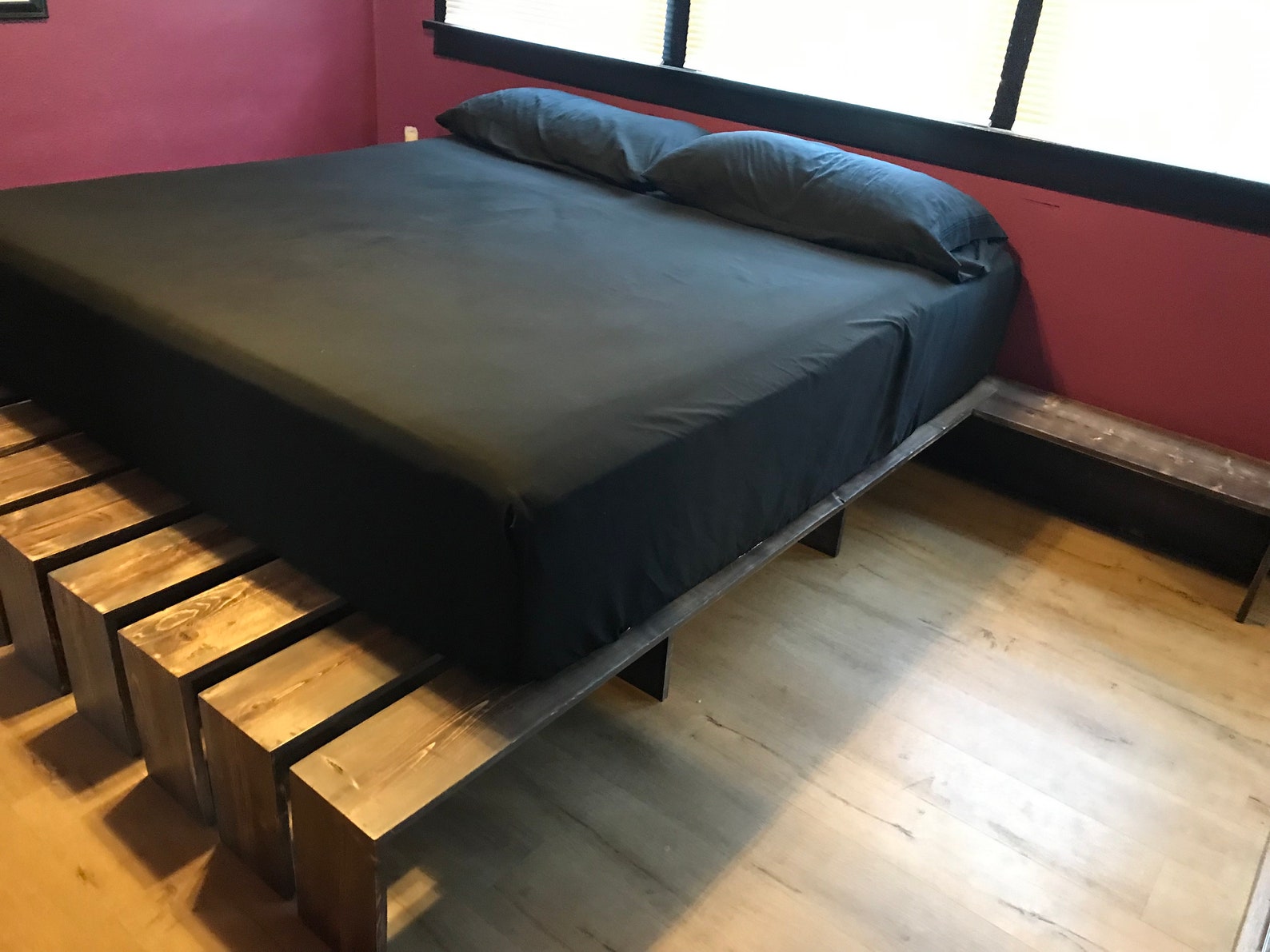 Handmade Modern Wood Platform Bed Frame W/ Bedside Tables & Bench - Etsy