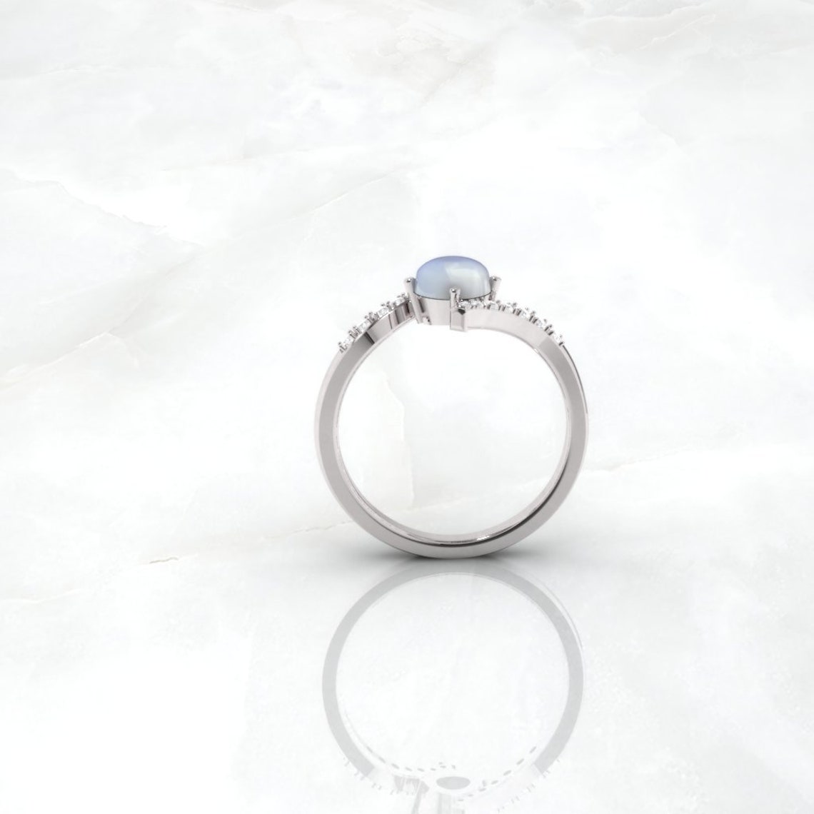 Moonstone Engagement Ring. Diamond and Moonstone Ring. | Etsy