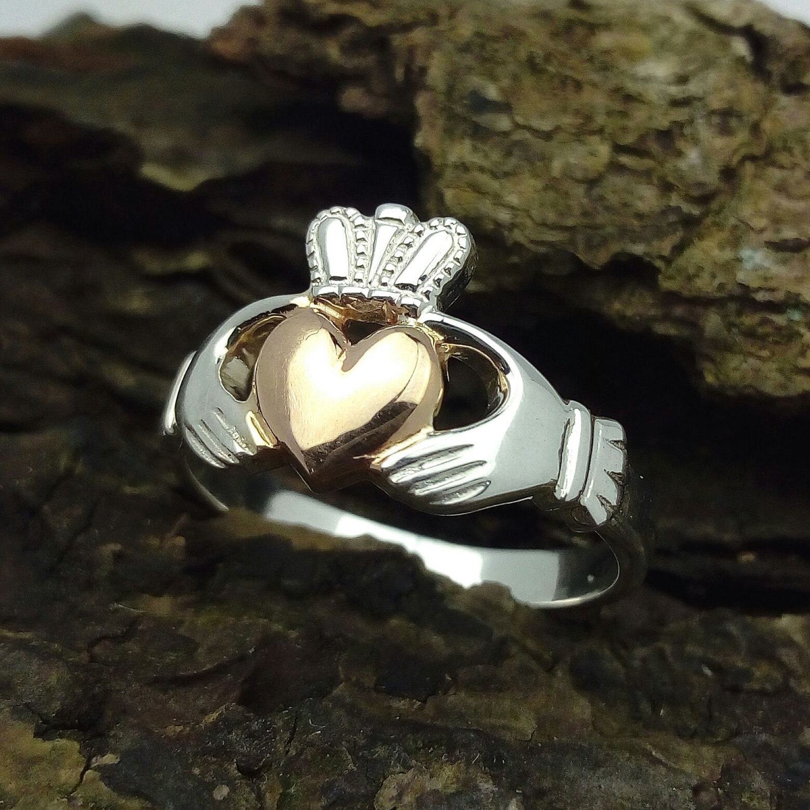 Claddagh Ring Irish Claddagh With 14K Solid Rose Gold Heart - Etsy