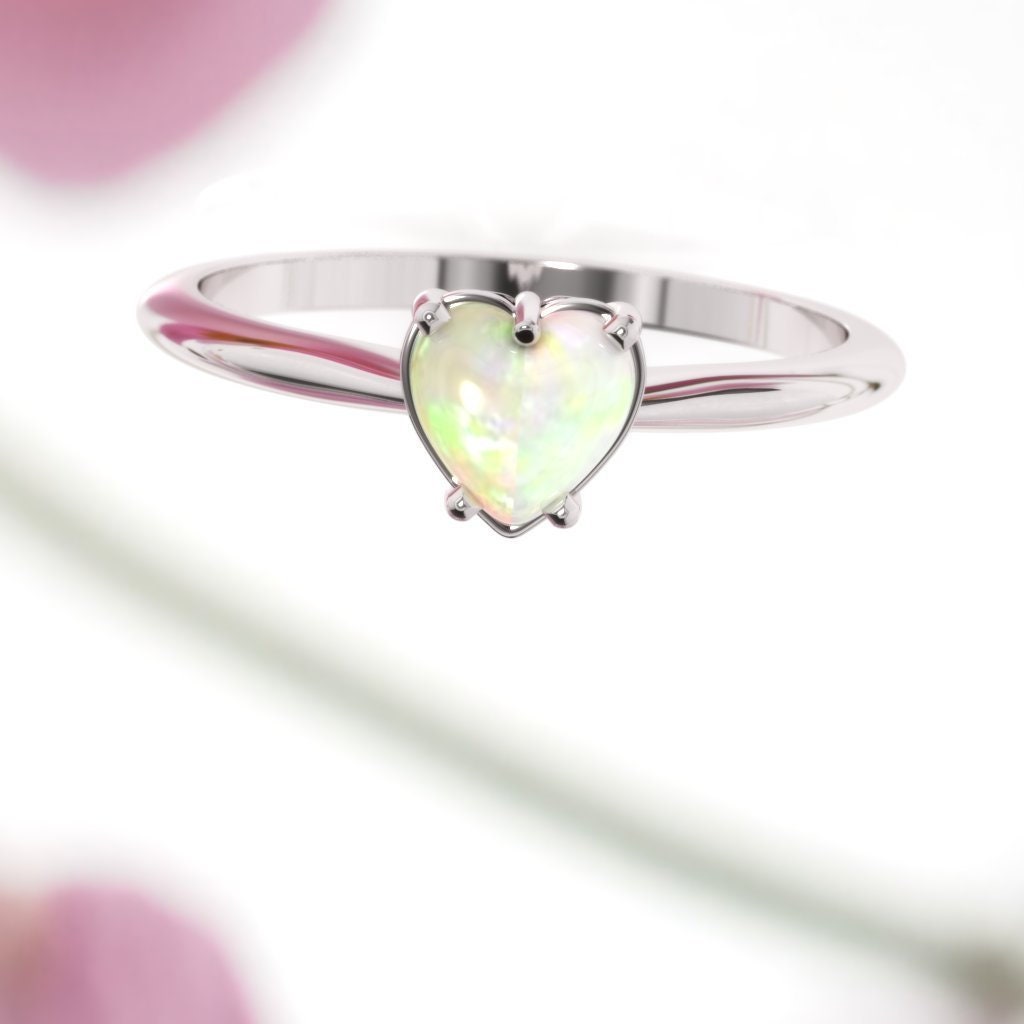 Opal ring. Heart shape opal rose gold ring. Opal engagement | Etsy