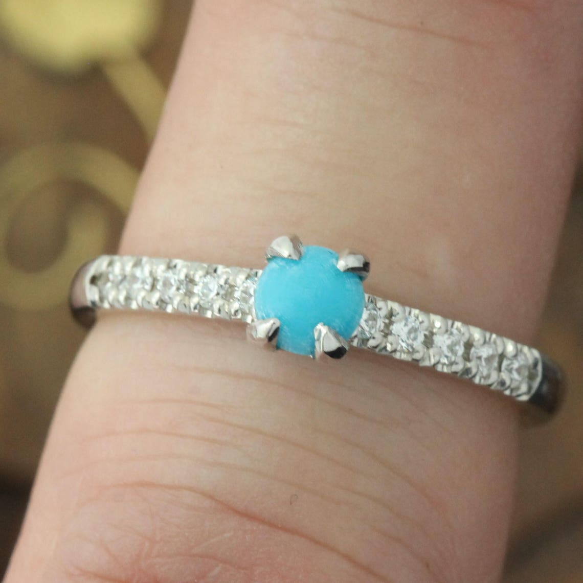 Turquoise Ring Turquoise and Diamond Ring. Engagement Ring. | Etsy
