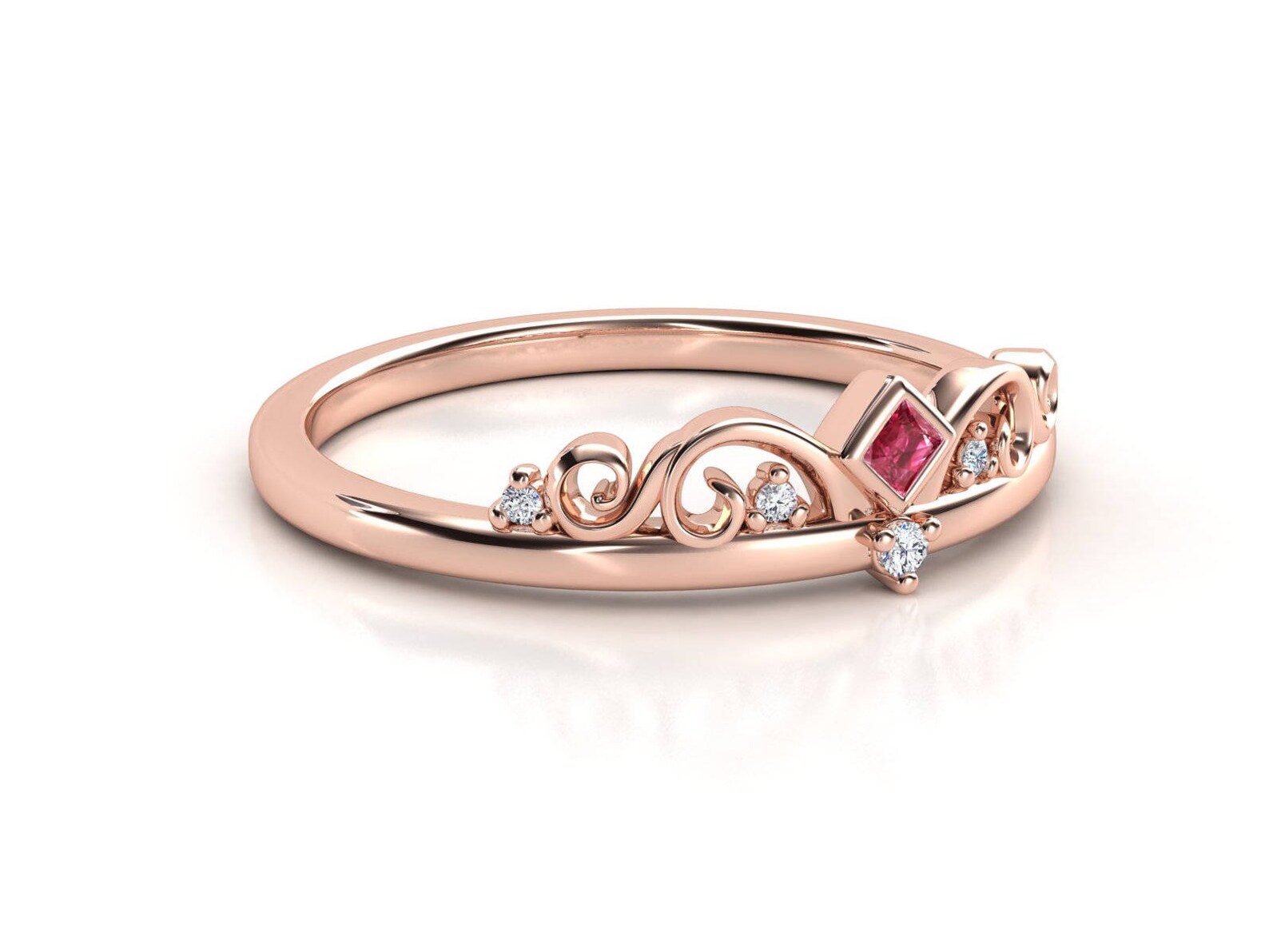 Ruby Ring. Diamond Engagement Ring. Rose Gold Tiara Crown Ring. Rose ...