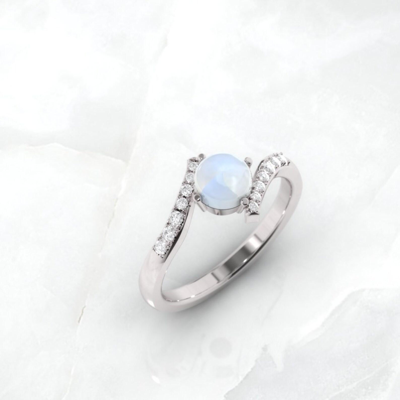 Moonstone Engagement Ring. Diamond and Moonstone Ring. | Etsy