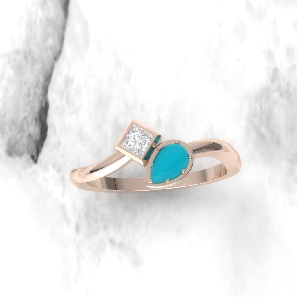 Turquoise Engagement Ring. Pear Shape Turquoise and Princess Diamond ...