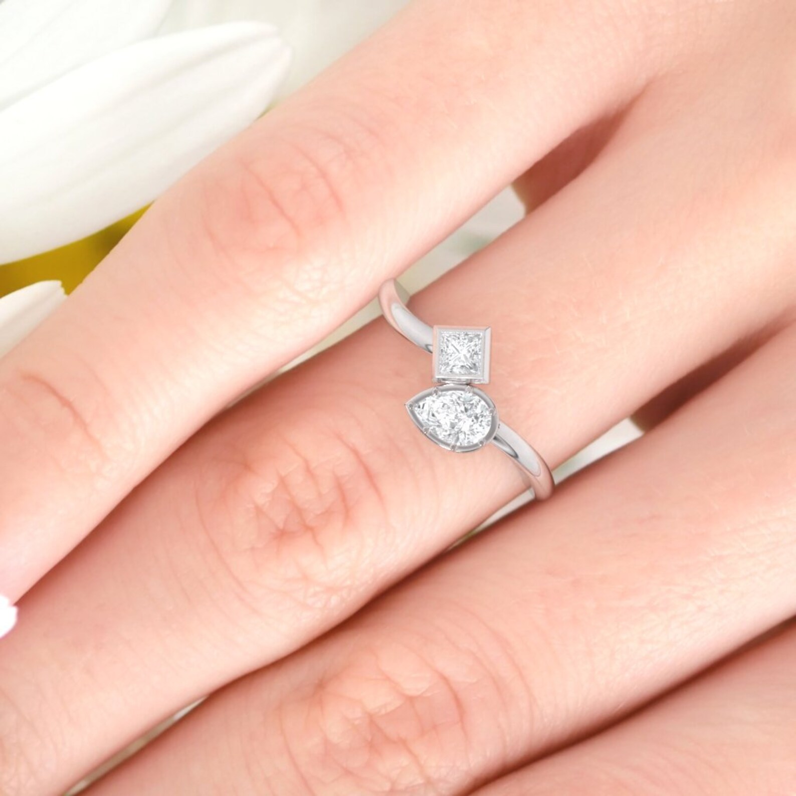 Diamond Ring. Diamond Engagement Ring. Pear and Princess | Etsy