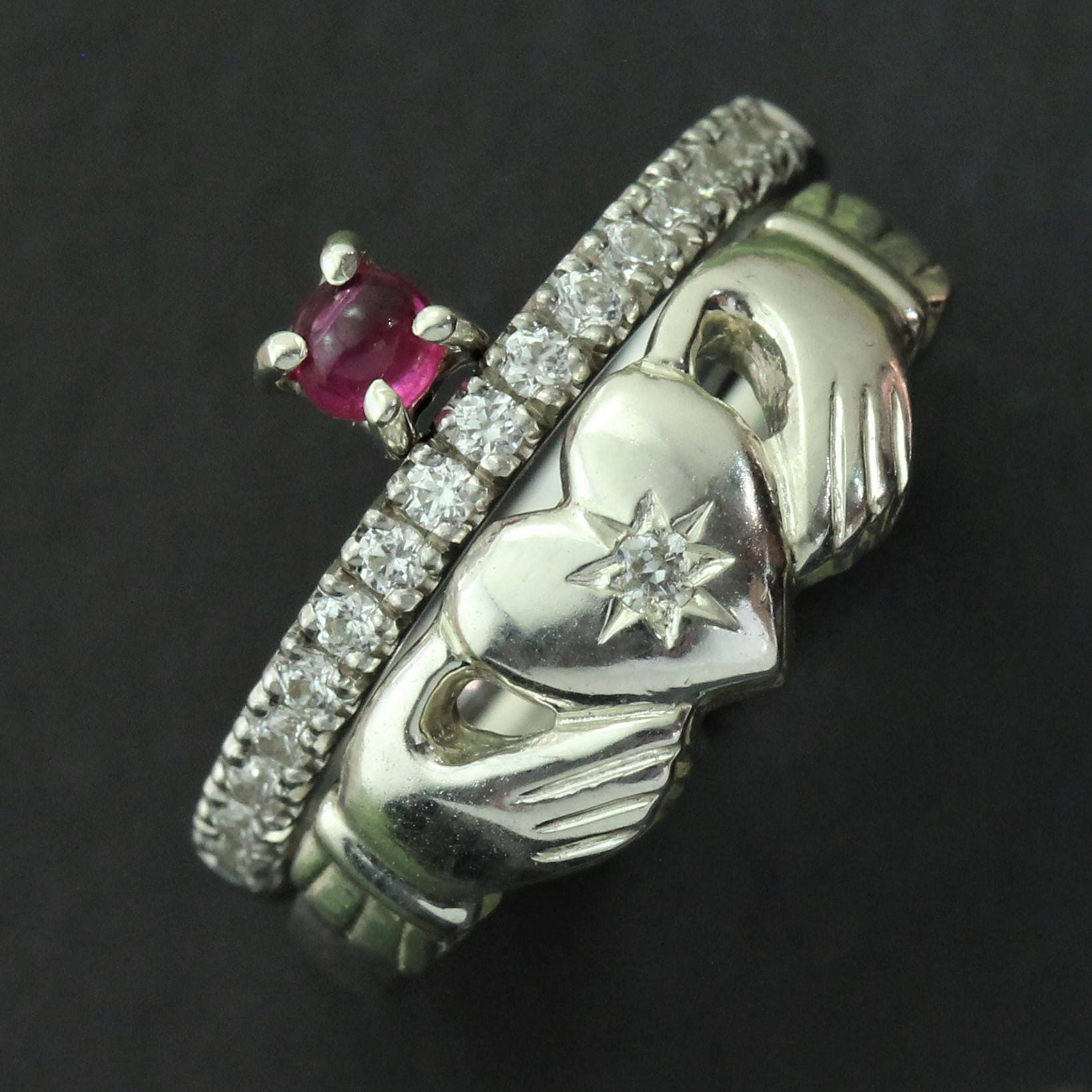 Claddagh ring ruby and diamond ring. Diamond claddagh ring. | Etsy