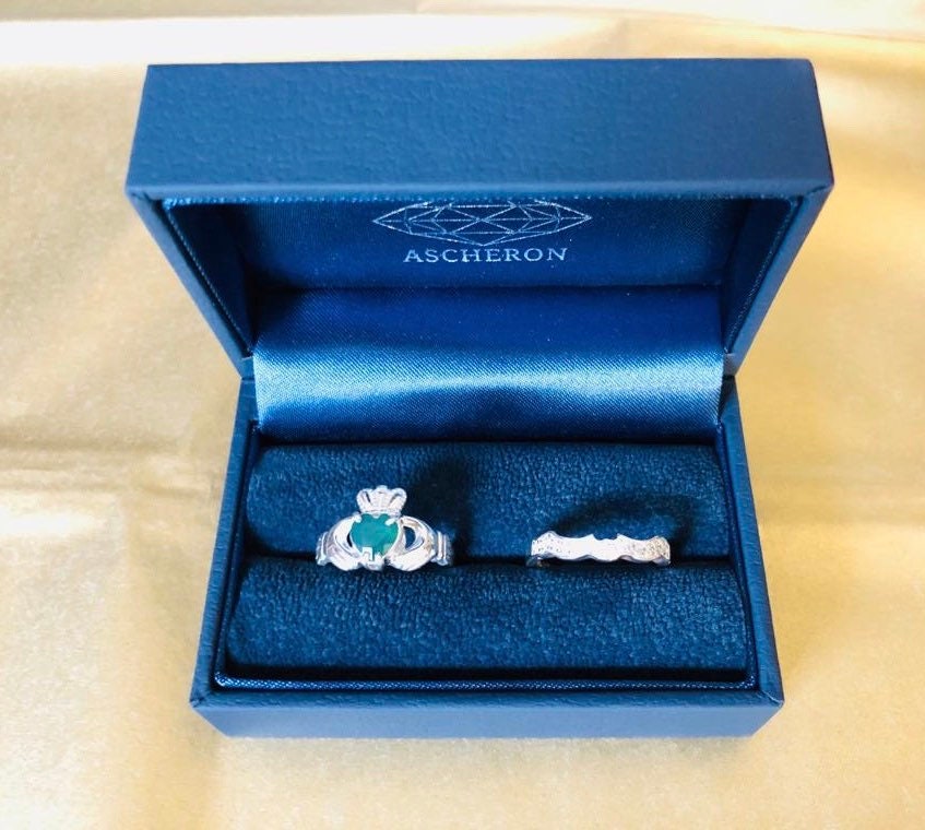 Green Agate Irish Claddagh Ring Set With Matching Band. - Etsy