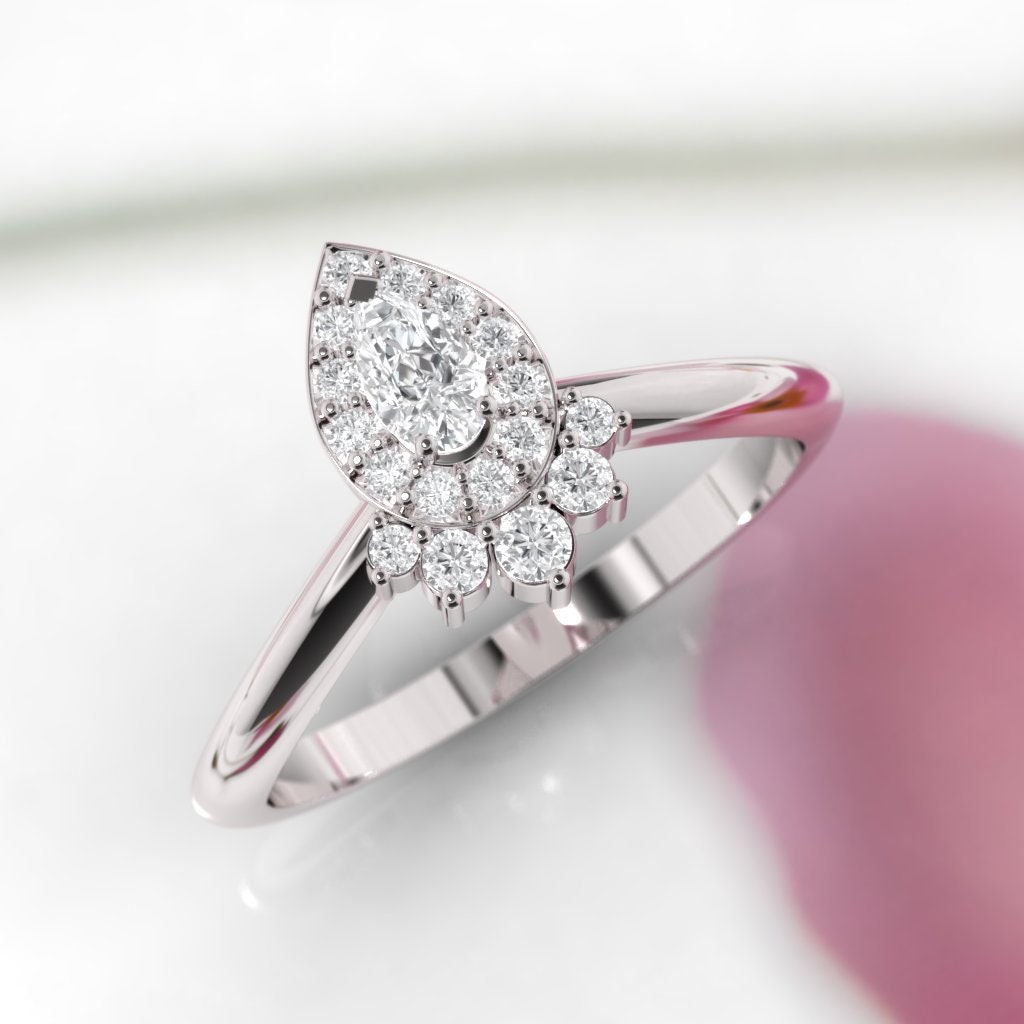 Diamond Engagement Ring. Wishbone Diamond Ring. Rose Gold Pear Shape ...