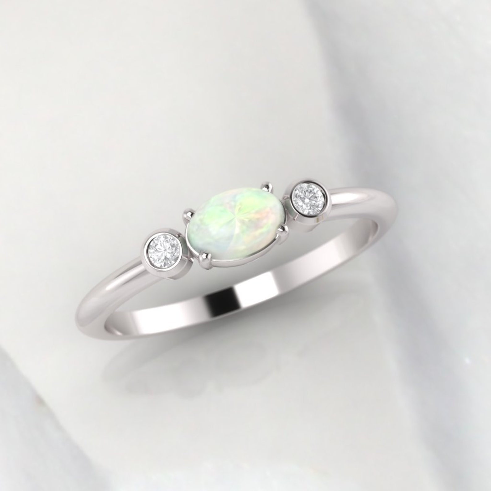 Opal Ring. Diamond and Opal Engagement Ring. Eternity Ring. - Etsy