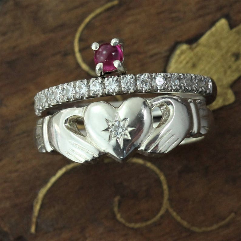 Claddagh Ring Ruby and Diamond Ring. Diamond Claddagh Ring. - Etsy Ireland
