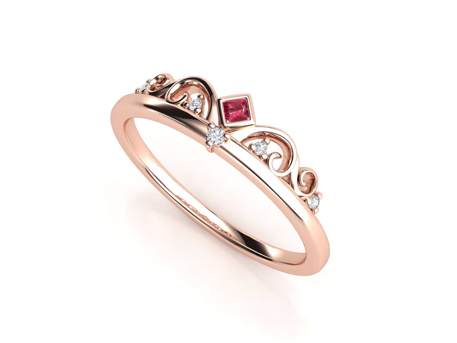 Ruby Ring. Diamond Engagement Ring. Rose Gold Tiara Crown Ring. Rose ...
