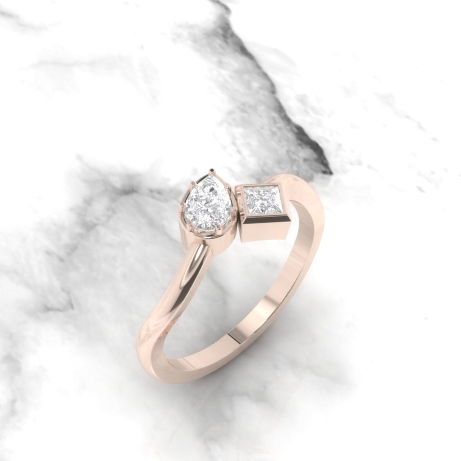 Diamond Ring. Diamond Engagement Ring. Pear and Princess | Etsy