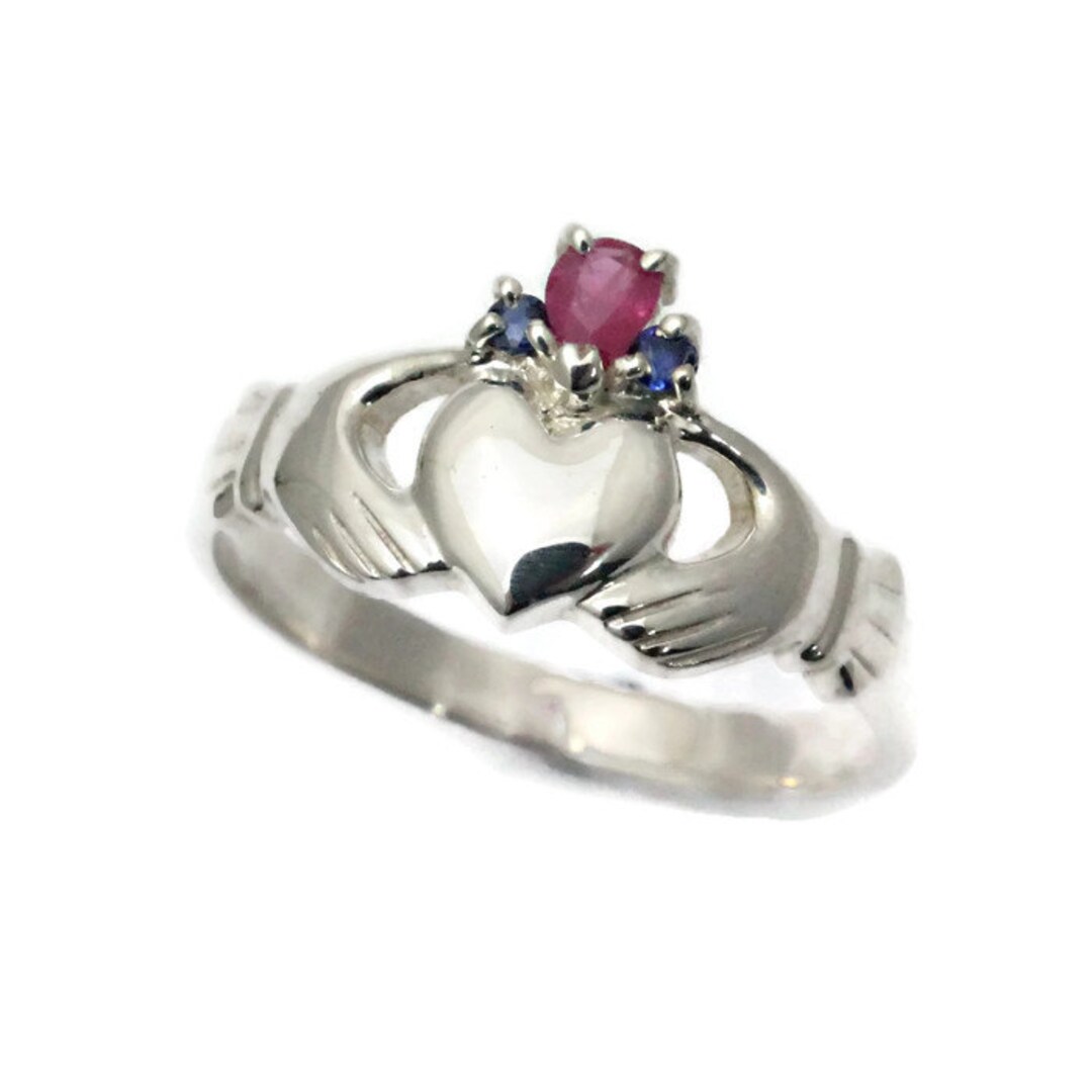 Claddagh Ring, Real Sapphire and Ruby Claddagh Ring. 9K, 14K or 18K ...