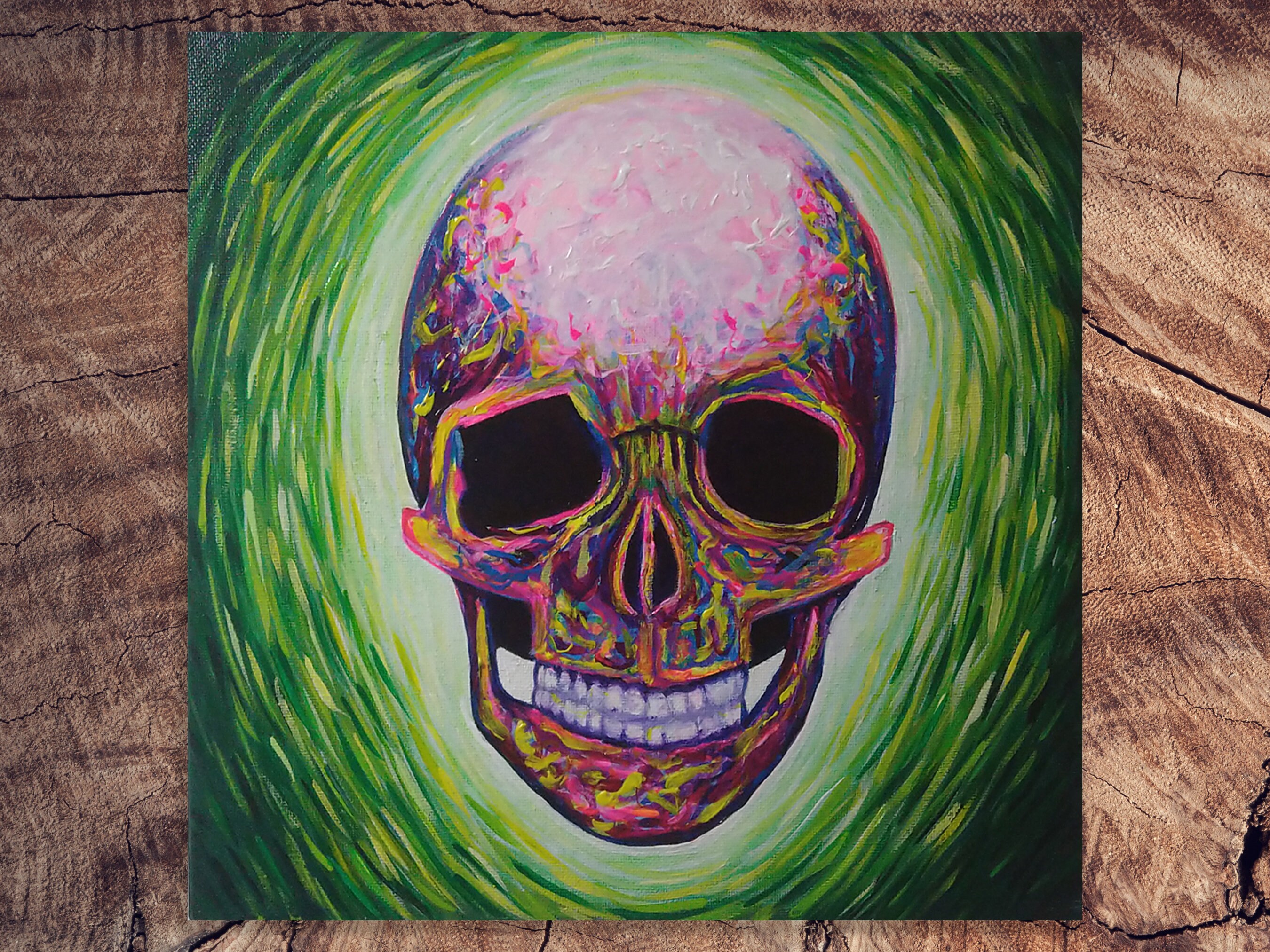 Rainbow Reaper Trippy Skull Painting on Stretched Canvas 12 X 12 Inches ...