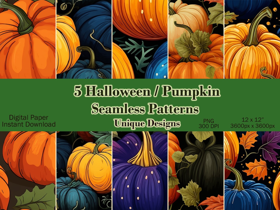 Pumpkin Fall Halloween Seamless Pattern Pack for Scrapbooking, Paper ...