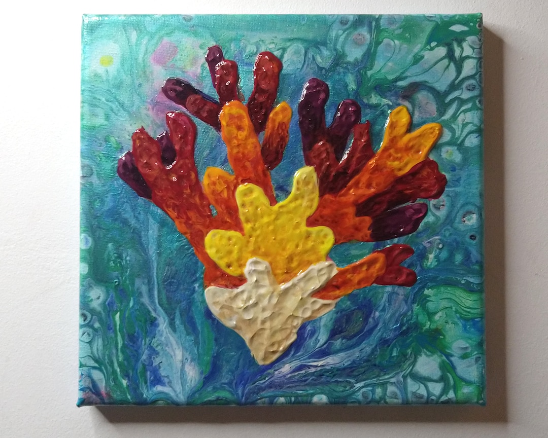 Colorful Fire Coral Ocean Sealife Marine Art Acrylic Painting on Canvas ...