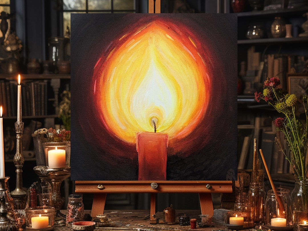 Burning Red Candle Fire Painting on Canvas 12 X 12 Inches - Etsy