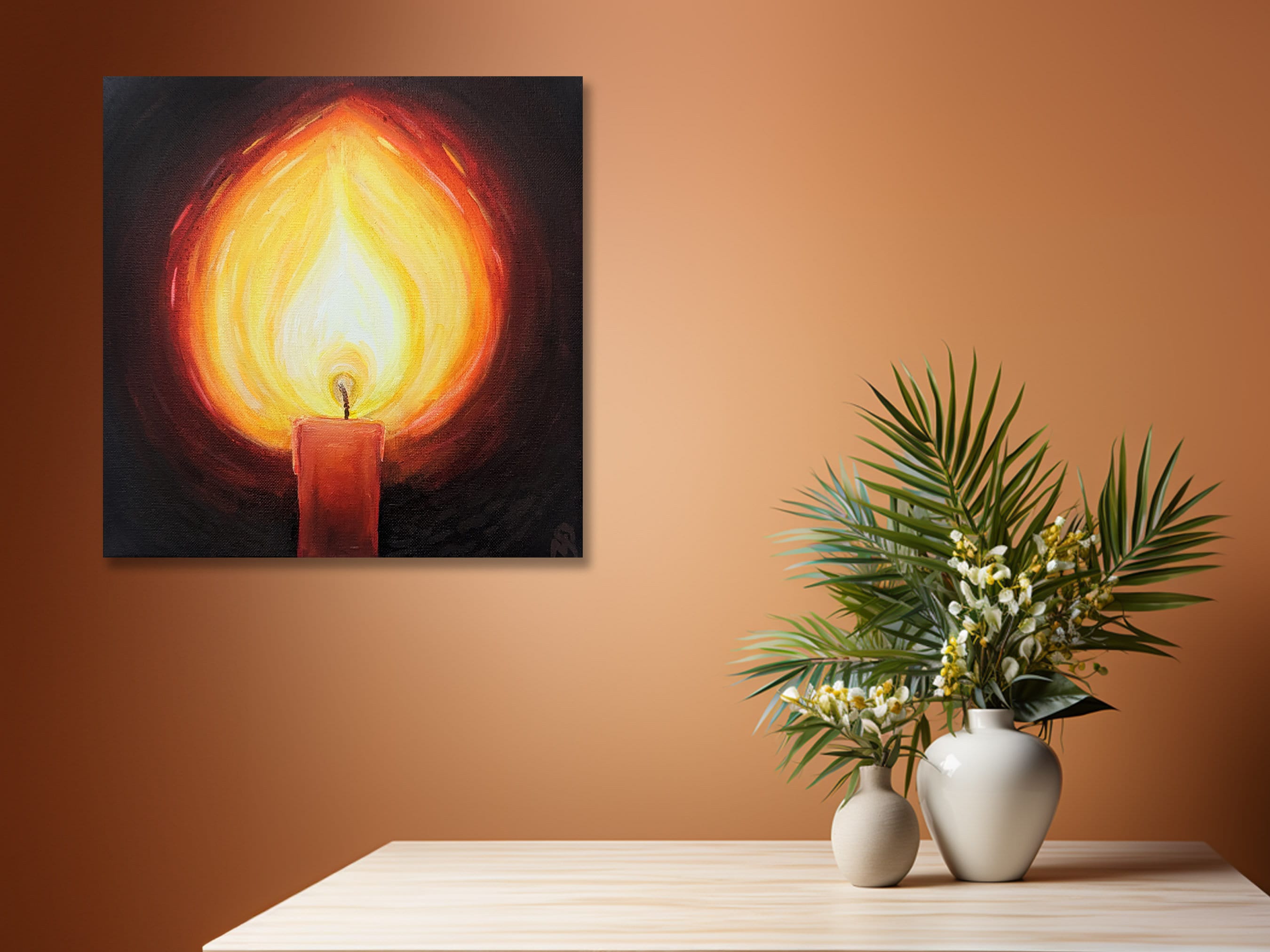 Burning Red Candle Fire Painting on Canvas 12 X 12 Inches - Etsy