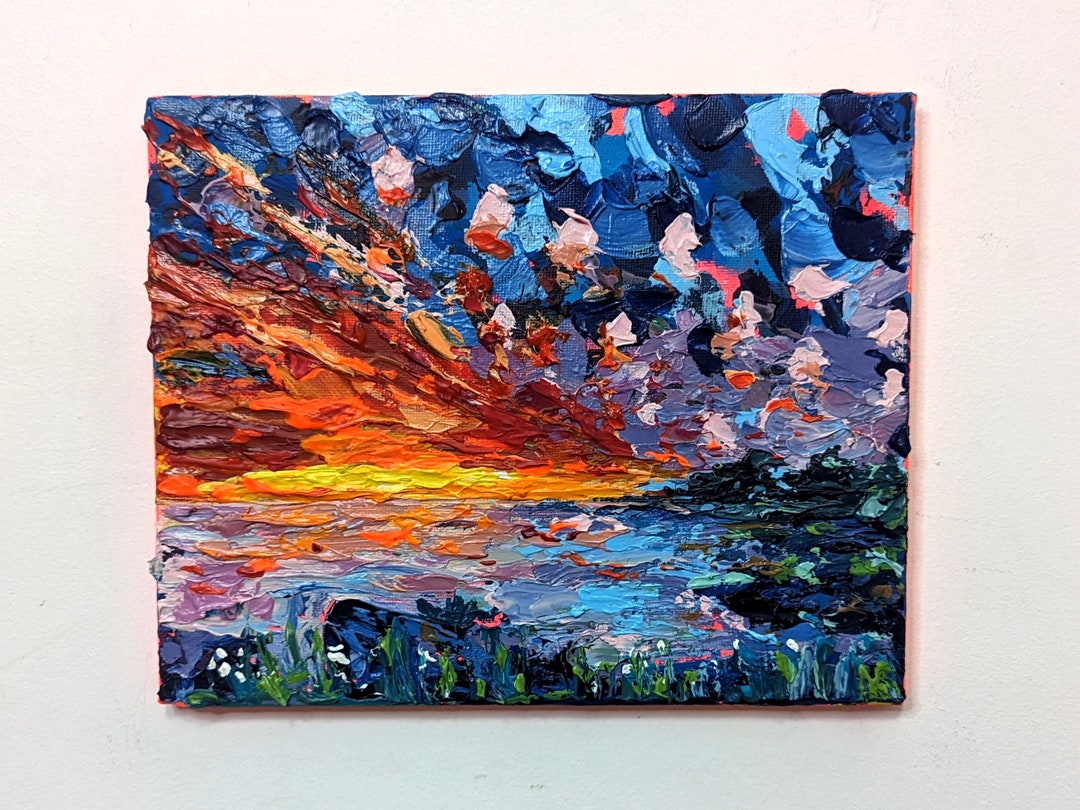 Sky on Fire Impressionist Neon Sunset Blaze Impasto Thick Painting on ...