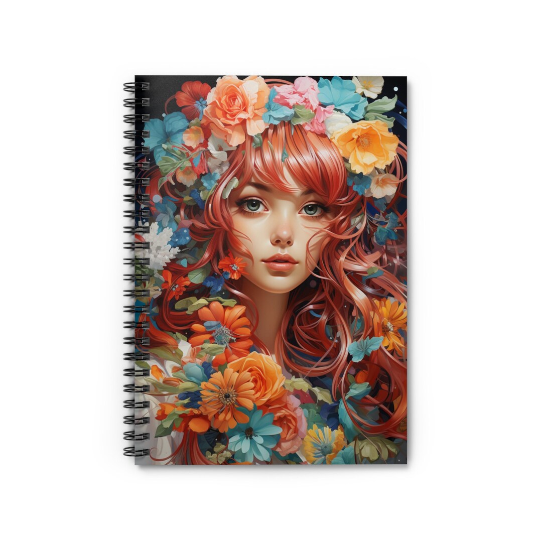 Floral Queen Notebook Red Haired Beauty Whimsical Notebook Flower ...